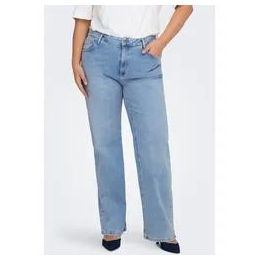 Weite Jeans Only CARMAKOMA "CARWILLY HW WIDE DNM TAI006", Damen, Gr. 46, L&auml;nge 32, blau (light blau denim), Denim/Jeans, Obermaterial: 92% Baumwolle, 6% Elastomultiester, 2% Elasthan, weit, Jeans