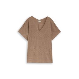 Tom Tailor Damen Loose Fit Ajour T-Shirt, braun, Uni, Gr. XL