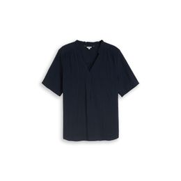 Tom Tailor Damen Plus Size - Crinkle Bluse mit V-Ausschnitt, blau, Uni, Gr. 46