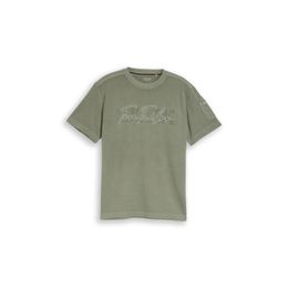 Tom Tailor Herren T-Shirt mit Waffelstruktur, gr&uuml;n, Uni, Gr. XL