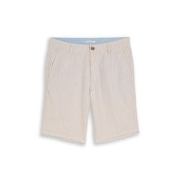 Tom Tailor Herren TTREGULAR Chino Shorts mit Leinenanteil, beige, Gestreift, Gr. 36