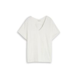 Tom Tailor Damen Loose Fit Ajour T-Shirt, wei&szlig;, Uni, Gr. XL