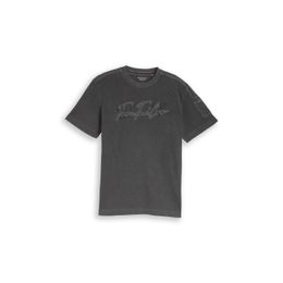Tom Tailor Herren T-Shirt mit Waffelstruktur, schwarz, Uni, Gr. XL