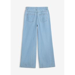 bonprix Wide-Leg-Jeans Mid Waist, blau, Gr.140, L&auml;ssige Wide-Leg-Jeans in weiter, langer Passform mit angesagtem Used-Wash Effekt und Blumenstickerei, 100% Baumwolle