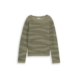 Tom Tailor Damen Strickpullover mit Struktur, gr&uuml;n, Meliert, Gr. L