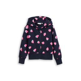 Tom Tailor M&auml;dchen Cropped Hoodie Sweatjacke mit Erdbeer-Print, wei&szlig;, Gemustert, Gr. 92/98