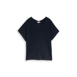 Tom Tailor Damen Loose Fit Ajour T-Shirt, blau, Uni, Gr. S