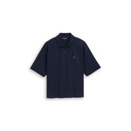 Tom Tailor Damen Loose Fit Poloshirt, blau, Uni, Gr. M