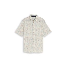 Tom Tailor Herren Comfort Fit Kurzarmhemd mit Muster, wei&szlig;, Gemustert, Gr. L