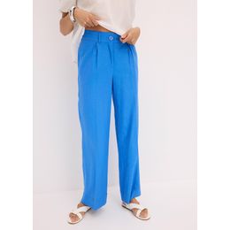 bonprix Palazzo-Hose aus Leinen-Mix, blau, Gr.38, Weite l&auml;ssige Hose mit Bundfalten und Taschen
