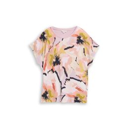 Tom Tailor Damen T-Shirt im Material-Mix, rosa, Gemustert, Gr. XXL
