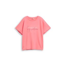 Tom Tailor Damen Loose Fit Scuba T-Shirt mit Print, rosa, Uni, Gr. XXXL