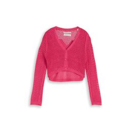 Tom Tailor M&auml;dchen Cropped Cardigan mit R&uuml;ckenmuster, rosa, Uni, Gr. 104/110
