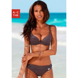 s.Oliver Damen s.Oliver Push-Up-Bikini mit Zierring an der Hose braun 34, Cup B