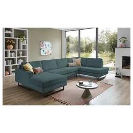 Wohnlandschaft Home Affaire "Pinto, 350 cm, U-Form, XXL, mit Ottomanen", blau (azur), B:350cm H:85cm T:206cm, 92% Polyester, 8% Nylon, Sofas, Wohnlandschaft, Cord, Chenille, Lederoptik, mit Keder, Metallf&uuml;&szlig;e, Wellenunterfederung
