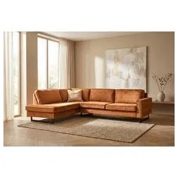 Ecksofa Home Affaire "Pinto, 290 cm, Cord, Chenille, Lederoptik, Ottomane links / rechts", brick rot, B:290cm H:85cm T:217cm, 100% Polyester, Sofas, Ecksofa, mit Keder, schwarze Metallf&uuml;&szlig;e, Wellenunterfederung