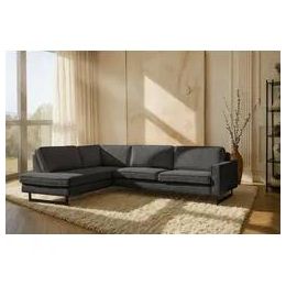 Ecksofa Home Affaire "Pinto, 290 cm, Cord, Chenille, Lederoptik, Ottomane links / rechts", dunkelgrau, B:290cm H:85cm T:217cm, 100% Polyester, Sofas, Ecksofa, mit Keder, schwarze Metallf&uuml;&szlig;e, Wellenunterfederung