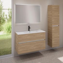 evineo ineo5 evo Unterschrank B: 100 cm mit 2 Ausz&uuml;gen, Slim-Waschtisch wei&szlig; matt, mit ineo Lichtspiegel,, BE0836WM+BE0958OA+BEA011MI,