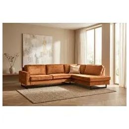 Ecksofa Home Affaire "Pinto, 290 cm, Cord, Chenille, Lederoptik, Ottomane links / rechts", brick rot, B:290cm H:85cm T:217cm, 100% Polyester, Sofas, Ecksofa, mit Keder, schwarze Metallf&uuml;&szlig;e, Wellenunterfederung