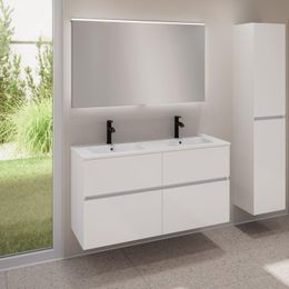 evineo ineo5 evo Unterschrank B: 120 cm mit 4 Ausz&uuml;gen, Slim-Doppelwaschtisch wei&szlig; matt, mit ineo Lichtspiegel,, BE0837WM+BE0960WH+BEA012MI,