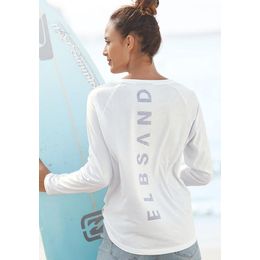 ELBSAND Longsleeve 'Tinna' wei&szlig; Gr. M (38) f&uuml;r Damen. Rundhals und Logodruck. Figurumspielend. Nachhaltig.