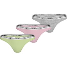 Tanga "3 PACK THONG (LOW-RISE)", Damen, Gr. L (40), 3 Stk., gr&uuml;n (highline gr&uuml;n, buff pink, gry htr), Jersey, Obermaterial: 90% Baumwolle, 10% Elasthan, Calvin Klein Underwear, k&ouml;rpernah, Unterhosen Tanga, String low waist mit Logobund