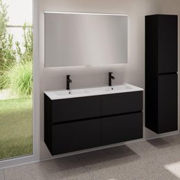 evineo ineo5 evo Unterschrank B: 120 cm mit 4 Ausz&uuml;gen, Slim-Doppelwaschtisch wei&szlig; matt, mit ineo Lichtspiegel,, BE0837WM+BE0960BM+BEA012MI,