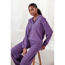 French Connection Hoodie lila Gr. 44/46 f&uuml;r Damen. V-Ausschnitt und Logodruck. Bequem. Nachhaltig.