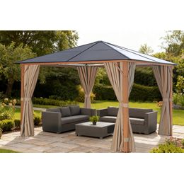 Pavillon Konifera "Aruba", braun, beige, B/H/T: 300cm x 260cm x 300cm, Pavillons, Gestell aus Aluminium, Dach aus Polycarbonat-Stegplatten, Topseller