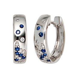 Paar Creolen Jobo, wei&szlig; (wei&szlig;gold 585), Ohrringe, Damen, SI = kleine Einschl&uuml;sse, Diamanten Wei&szlig;gold 585, Diamanten, Wei&szlig;gold 585, 585 Wei&szlig;gold mit 18 Diamanten und Safir
