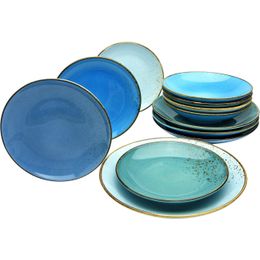 Tafelservice Creatable "Geschirr-Set NATURE COLLECTION Aqua", blau, 12 Stk., Steinzeug, Geschirr-Sets, Tafelservice, Teller Set, Service, 12 Teile, f&uuml;r 4 Personen