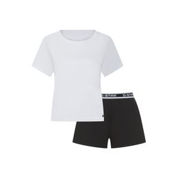 G-Star Raw Pyjama G-STAR "SUNSTONE, RELAXED TEE & SLEEP SHORTS SET", Damen, Gr. L, hellwei&szlig;, schwarz, Jersey, Obermaterial: 95% Baumwolle, 5% Elasthan, unifarben, kurz, Rundhals, abgesteppte Kante, Homewear-Sets Pyjama, mit Markendetails, Baumwollmix