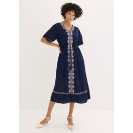 bonprix Midikleid aus flie&szlig;ender Viskose, blau, Gr.36, Mit Schn&uuml;rung an der Taille, aus Viskose