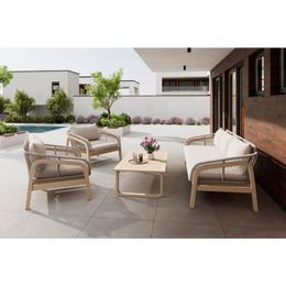 Ambia Garden Loungegarnitur, Braun, Beige, Holz, Metall, Textil, 4-teilig, Akazie, massiv, F&uuml;llung: Polyester, einzeln stellbar, Bsci, FSC 100%, gastro- und objekttauglich, Loungem&ouml;bel, Gartenlounge-Sets