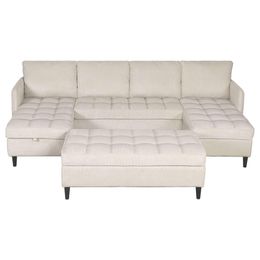 Hocker DOREL HOME "LINDHUS, Breite 120 cm", creme, B:120cm H:44cm T:60cm, 93% Polyester, 7% Nylon, Hocker, Hocker, Knopfsteppung, individuell zu kombinieren, Cord und Chenille-Bezug