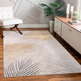 Teppich Paco Home "Tuana 218", gold, B:80cm H:15mm L:150cm, Polypropylen (PP), Teppiche, Teppich, Kurzflor, modernes Bl&auml;tter Design, Hoch-Tief-Struktur, Wohnzimmer
