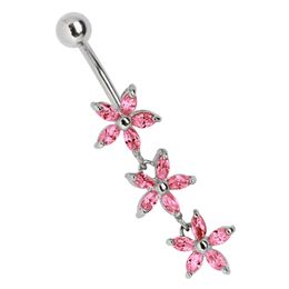 Adelia&acute;s Bauchnabelpiercing ADELIA&acute;S "Piercing Bauchnabelpiercing", rosa, Piercings, Damen, onesize, Chirurgiestahl, Drillingkette mit Blumenmotiv
