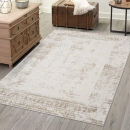 Teppich Carpet City "ANTIK232", beige (creme), B:80cm H:10mm L:150cm, Polyester, Teppiche, Teppich, Kurzflor, 3D-Optik, Klassisch-Modern f&uuml;r Wohnzimmer, Schlafzimmer