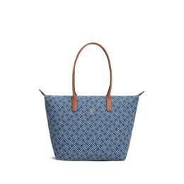 Tragetasche Tommy Hilfiger "POPETTE TOTE DENIM FLAG", Damen, Gr. B/H/T: 51cm x 32cm x 14cm, blau, Baumwolle, Leder, Taschen, Damen Handtasche, Schultertasche, Shopper mit modischem TH-Logomuster