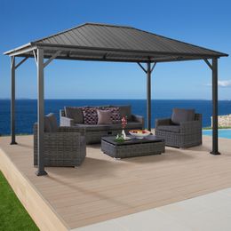Pavillon Konifera "Samos" aus verzinktem Stahl, ohne Seitenteile", grau (anthrazit, grau), B/H/T: 300cm x 265cm x 400cm, Pavillons, BxT: 300x400 cm, sch&uuml;tzt vor Sonne, leichtem Wind und Niederschlag