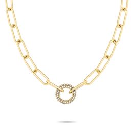 Gliederkette Tamaris "Schmuck Geschenk Edelstahl Halskette mit Glitter Donut", gelbgoldfarben, kristallwei&szlig;, Halsketten, Damen, Edelstahl, L: 45 B: 1,7mm, Gliederkette, mit Glasstein, B:1,7mm
