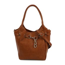Schultertasche Harpa "Regina", Damen, Gr. B/H/T: 15cm x 30cm x 36cm, cognac, Kunstfaser, unifarben, Taschen Schultertasche, in Trapezform mit unterteiltem Hauptfach
