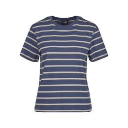 T-Shirt Urban Classics "Urban Classics Damen Ladies Striped Boxy Tee", Damen, Gr. 5XL, sandwei&szlig;, vintageblau, 100% Baumwolle, gestreift, relaxed fit, Rundhals, Shirts T-Shirt