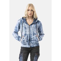 Cipo & Baxx Sweatjacke CIPO & BAXX "WL379", Damen, Gr. L, blau, Feinstrick, 100% Baumwolle, bedruckt, regular fit normal, Rundhals, Raglan&auml;rmel gerader Abschluss, Sweatjacken Sweatjacke, ausdrucksstarkes Tie-Dye-Muster, kombiniert mit R&uuml;ckenprint