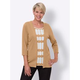 2-in-1-Shirt Classic Basics "2-in-1-Shirt", Damen, Gr. 42, braun (camel), 100% Baumwolle, gemustert, mehrfarbig, Rundhals, Shirts 2-in-1 Shirt