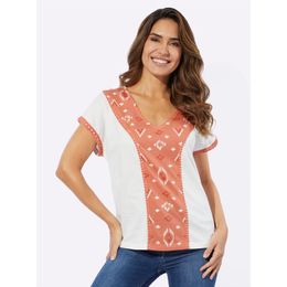 V-Shirt Classic Basics "V-Shirt", Damen, Gr. 38, orange (ecru, papaya, bedruckt), 100% Baumwolle, ethno, gemustert, V-Ausschnitt, Shirts