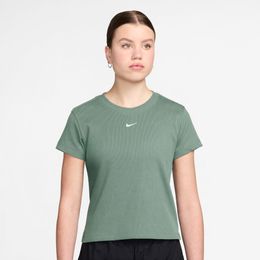T-Shirt Nike Sportswear "Nike Sportswear Women's Tight Ribbed Short-Sleeve T-Shirt", Damen, Gr. XS, steam, Feinripp, Obermaterial: 94% Baumwolle, 6% Elasthan, unifarben, figurumspielend h&uuml;ftlang, Rundhals, Shirts T-Shirt, figurumspielende Passform, Kurzarm, h&uuml;ftlange Schnittform