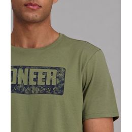 T-Shirt, Damen, Gr. L, deep lichen gree, Jersey, Obermaterial: 100% Baumwolle, Pioneer Authentic Jeans, bedruckt, normal normal, Rundhals, Shirts T-Shirt, mit Logo Print