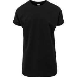 T-Shirt Urban Classics "Urban Classics Herren Long Shaped Turnup Tee", Damen, Gr. L, schwarz, 100% Baumwolle, unifarben, loose fit, Rundhals, Shirts T-Shirt