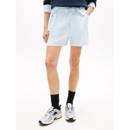 Shorts Tommy Jeans "TJW ESSENTIAL LINEN SHORTS", Damen, Gr. S (36), N-Gr, light powdery blau, stripe, Web, Obermaterial: 55% Leinen, 27% Baumwolle, 18% Viskose, gestreift, regular fit kurz, Hosen Shorts, mit angesagtem Paperbag-Bund